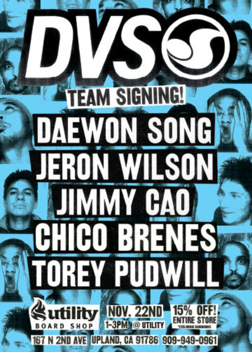 DVS, Utility, signing, Torey Pudwill, Chico Brenes, Jimmy Cao, Jeron ...