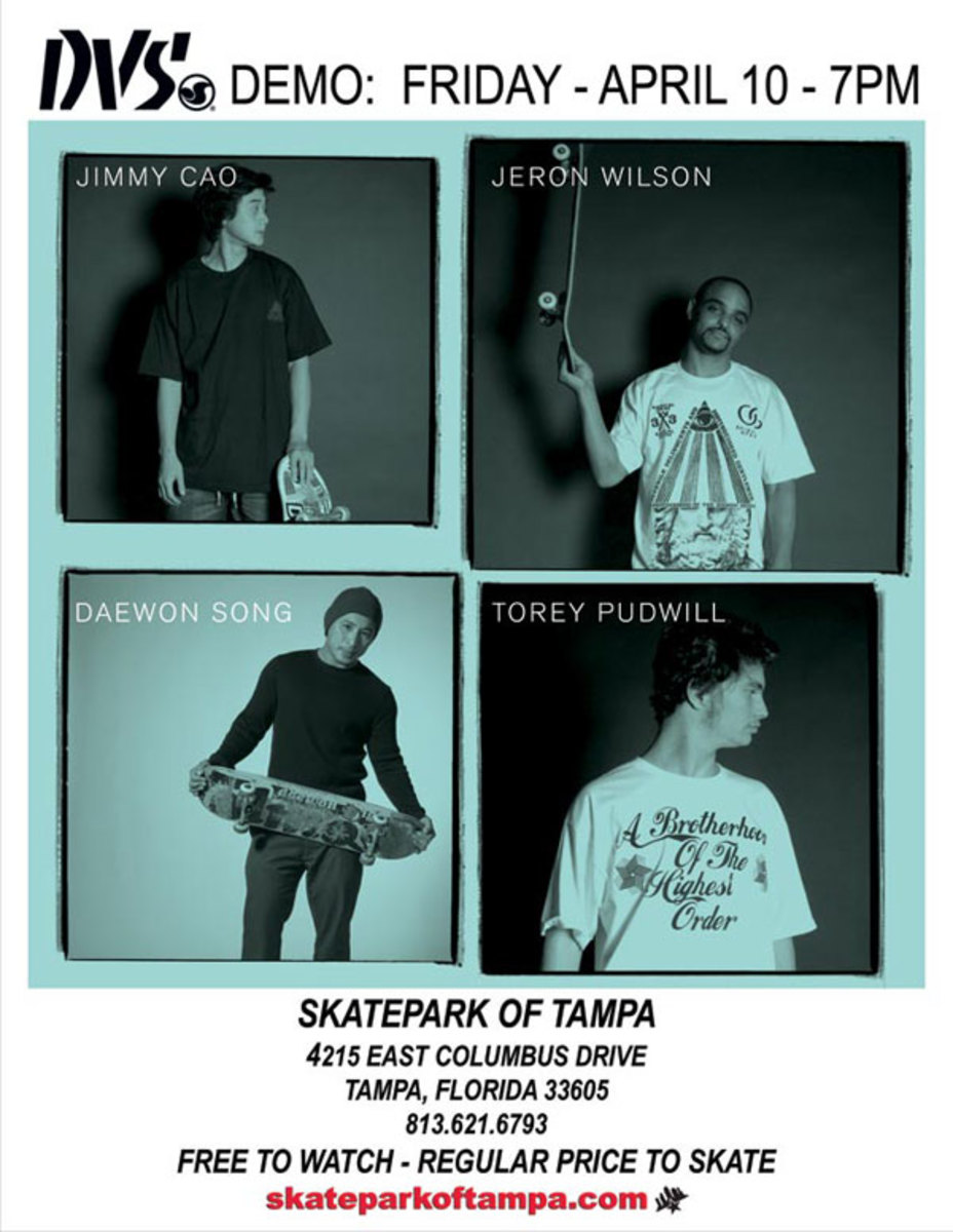 DVS, Tampa, Skatepark of tampa, demo, contest, Jimmy Cao, Daewon Song ...