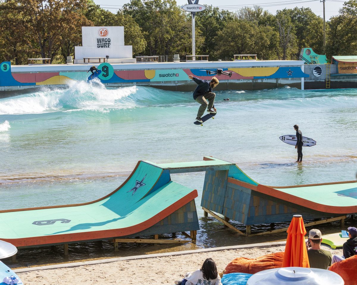 Skateboarding on a Wave Pool at Waco Surf Water Park