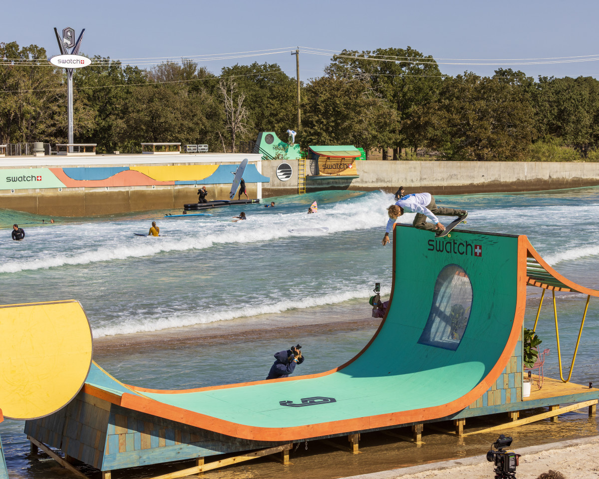 Skateboarding on a Wave Pool at Waco Surf Water Park