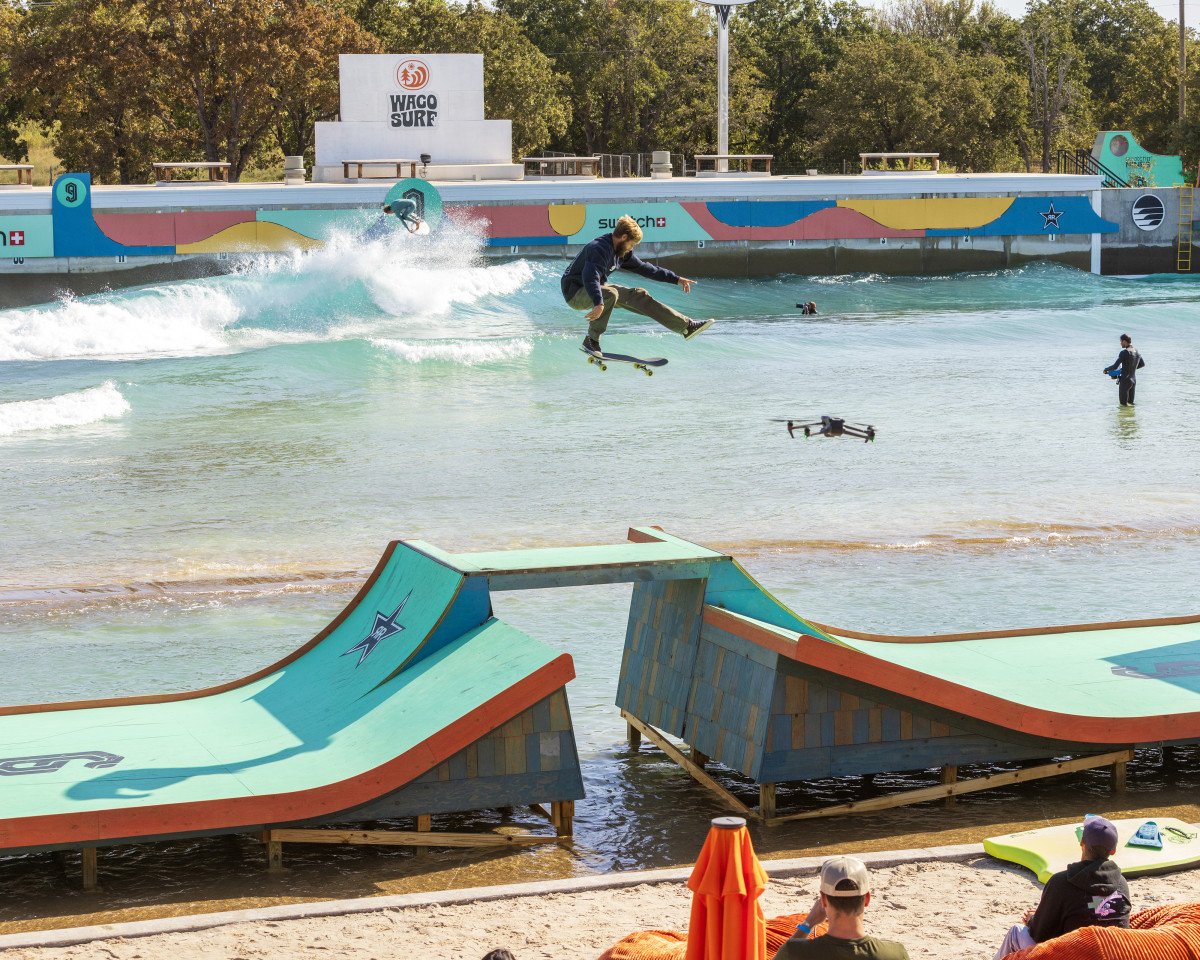 Skateboarding on a Wave Pool at Waco Surf Water Park