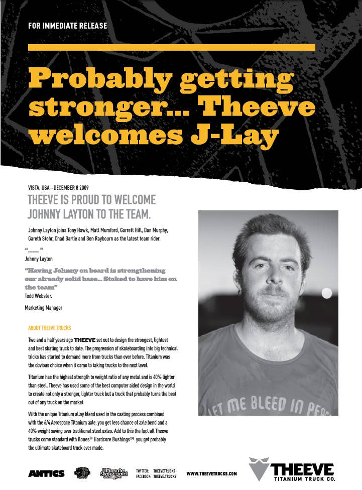 Johnny Layton On Theeve Trucks - Skateboarding