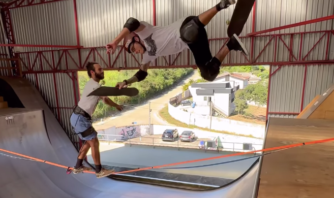 Finding Their Balance: Skateboarder And Highline Walker Do Insane ...