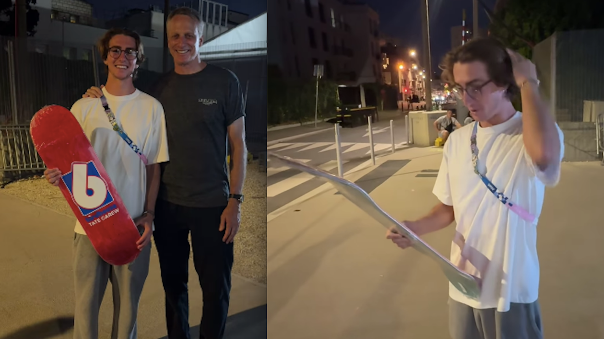 Tony Hawk Surprises Tate Carew with Birdhouse Pro Model at Paris ...